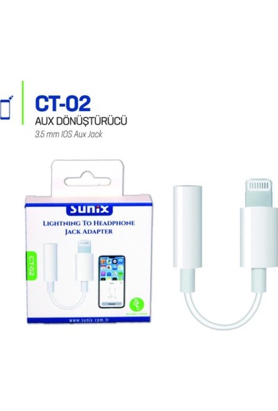 Sunix Apple iphone Kulaklık Çevirici Aux Aparat - 3.5mm Ios Aux - CT02