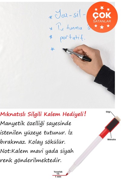 Kaizen Market Sihirli Tahta Beyaz Akıllı Kağıt Tahta 2'li + Silgili Kalem 60 x 100 cm Kaizen Market Sihirli Tahta Beyaz Akıllı Kağıt Tahta 2'li + Silgili Kalem 60 x 100 cm