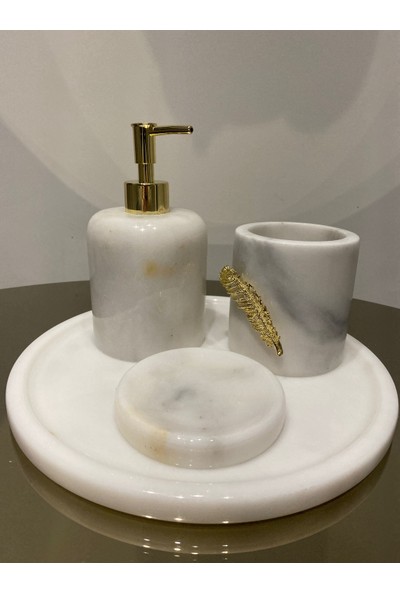 4 Parça Döküm Yapraklı Mermer Banyo Seti