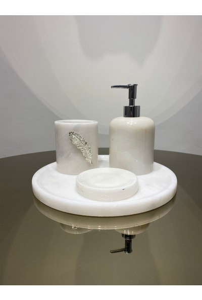 4 Parça Döküm Yapraklı Mermer Banyo Seti
