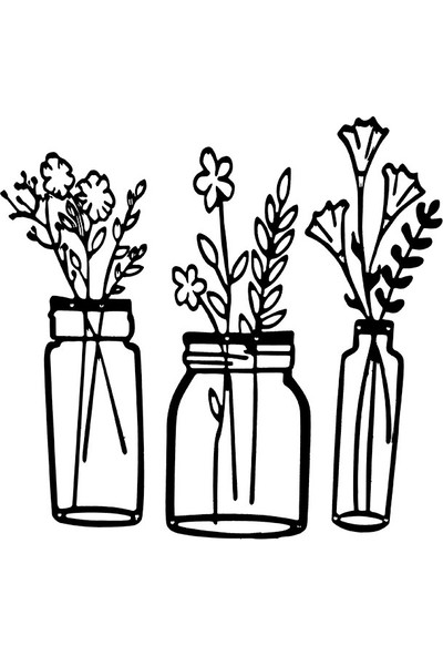 Vazo Çiçek Dekoratif Metal Duvar Tablosu (3'lü) 28*30 cm