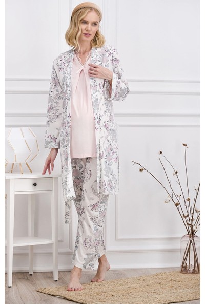 Arnetta Kadın Mavi Floral 3'lü Lohusa Takımı