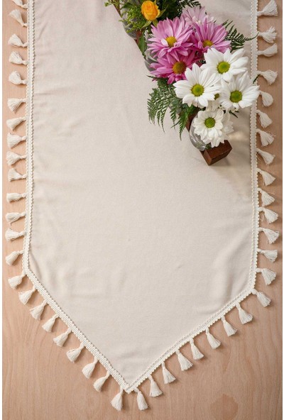 Ayşe Tasarım 90 x 30 cm Püsküllü Runner,Ekru,R-32k Ayşe Tasarım 90 x 30 cm Püsküllü Runner,Ekru,R-32k