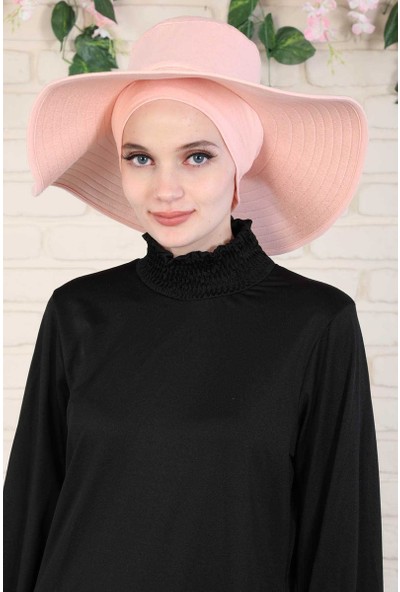 Ayşe Tasarım Şapkalı Penye Bone Pudra Sp-1