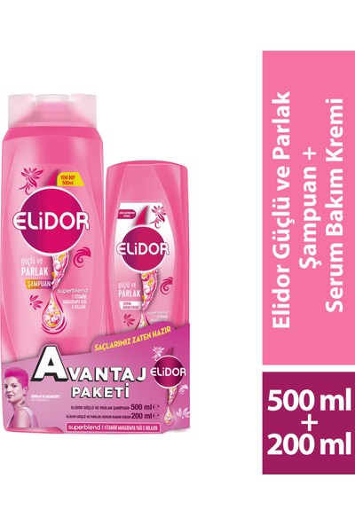 Elidor Superblend Saç Bakım Şampuanı Güçlü ve Parlak 500 ml + Serum Bakım Kremi 200 ml