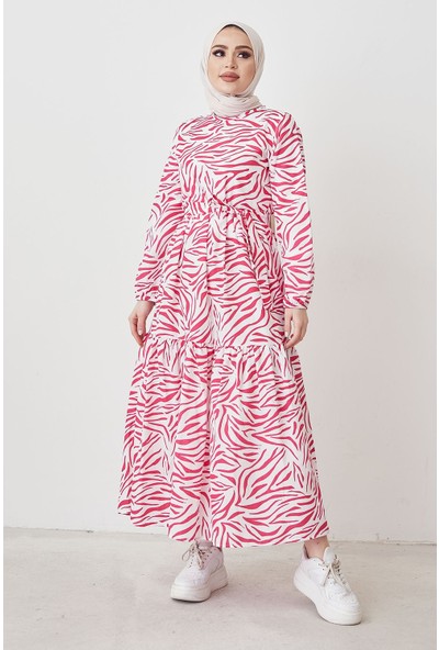Miostil Desenli Elbise-Pembe