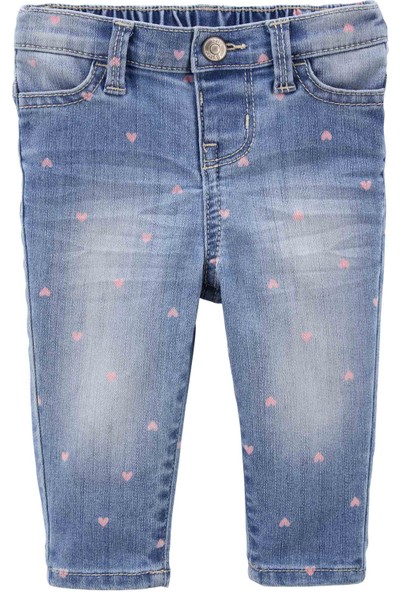 OshKosh B'Gosh Kız Bebek Kalp Desenli Denim Pantolon Mavi OshKosh B'Gosh Kız Bebek Kalp Desenli Denim Pantolon Mavi
