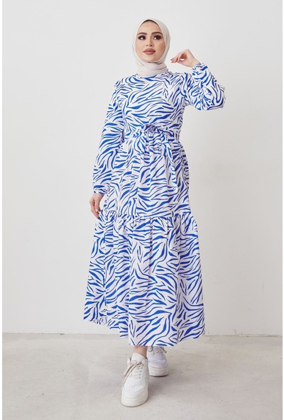 Miostil Desenli Elbise-Saks