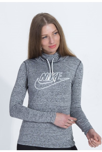 Nike Gri Renk Baskılı Şallı Terletmez Süper Slim Fit Kadın Sweatshirt Nike Gri Renk Baskılı Şallı Terletmez Süper Slim Fit Kadın Sweatshirt