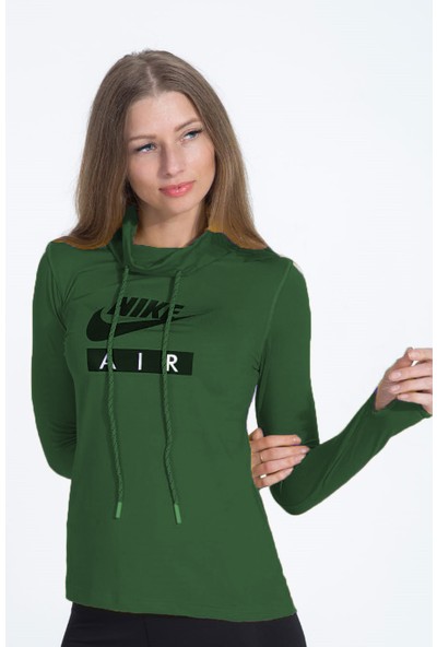 Nike Haki Renk Baskılı Air Model Şallı Terletmez Süper Slim Fit Kadın Sweatshirt Nike Haki Renk Baskılı Air Model Şallı Terletmez Süper Slim Fit Kadın Sweatshirt