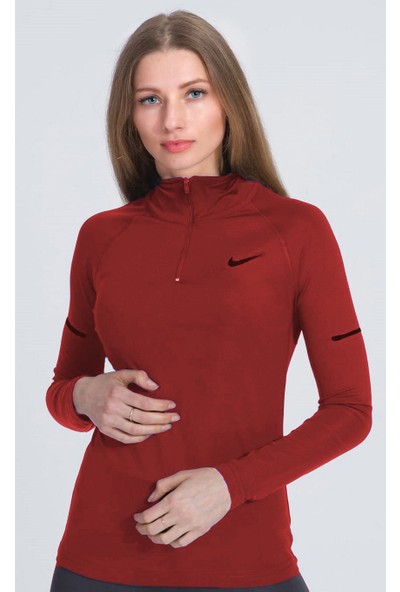 Nike Kırmızı Renk Dalgıç Kumaş Süper Slim Fit Yarım Fermuarlı Sweatshirt Nike Kırmızı Renk Dalgıç Kumaş Süper Slim Fit Yarım Fermuarlı Sweatshirt