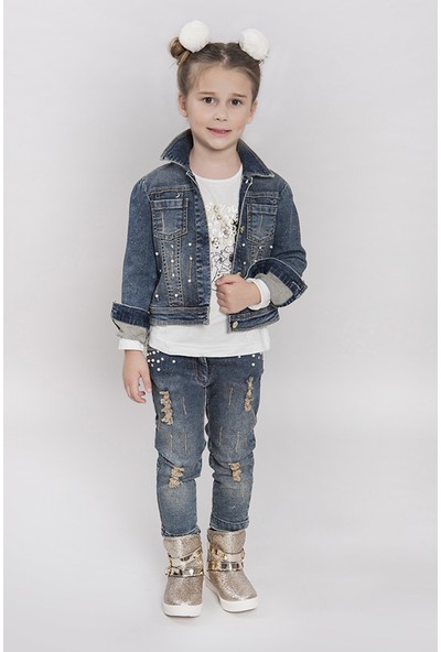 Pamina Kız Çocuk Denim Ceket Mavi