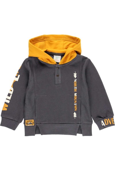 Boboli Erkek Bebek Kapüşonlu Uzun Kollu Sweatshirt Yazı Baskılı Antrasit Boboli Erkek Bebek Kapüşonlu Uzun Kollu Sweatshirt Yazı Baskılı Antrasit