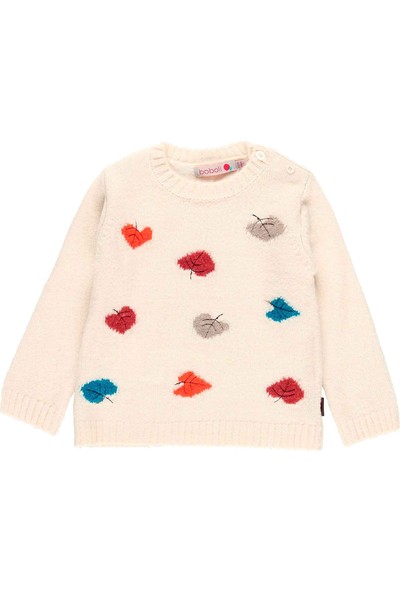 Boboli Kız Çocuk Desenli Triko Kazak Ekru