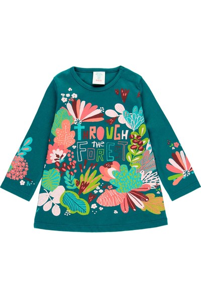 Boboli Kız Bebek Uzun Kollu Örme Elbise Çiçek Desenli Yeşil