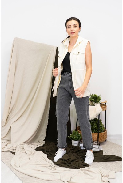 Derya Dindar Kadın Gabardin Yelek Ekru Derya Dindar Kadın Gabardin Yelek Ekru