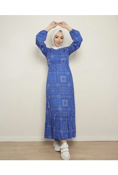 Tomrisco Mavi Etnik Elbise