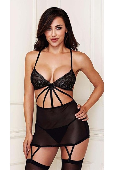 Heleni Butik Fantezi Büyük Beden Siyah Dantelli Jartiyer Takım