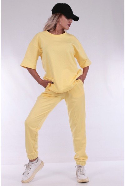Lacase Kadın Sarı Oversize T- Shirt Eşofman Takımı