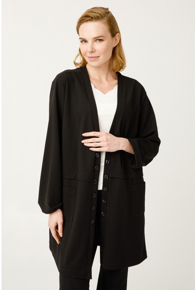 Ekol On Kadın Düğme Detaylı Uzun Hırka 64901