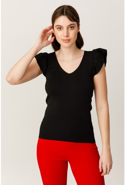 Ekol On Kadın V Yaka Kolu Fırfıflı Triko Bluz 69300 Ekol On Kadın V Yaka Kolu Fırfıflı Triko Bluz 69300