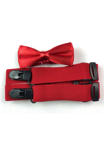 Kemer Sepeti Kırmızı Çocuk Pantolon Askısı ve Papyon Kombini Kemer Sepeti Kırmızı Çocuk Pantolon Askısı ve Papyon Kombini