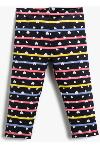 Koton Kız Çocuk Kalp Baskılı Çizgili Tayt Pamuklu