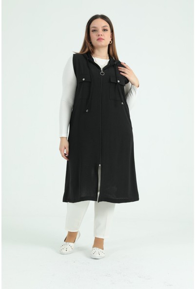Modaplaza Kadın Kapüşonlu Uzun Yelek 4093