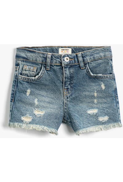 Koton Destroylu Mini Kot Şort Pamuklu