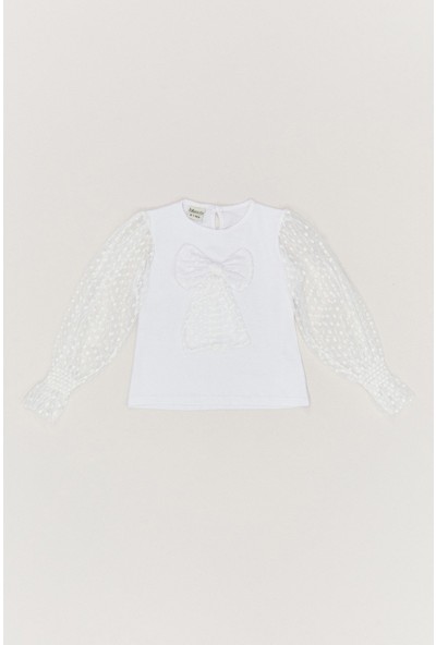 FullaModa Kolları Tül Fiyonk Ayrıntılı Çocuk Bluz