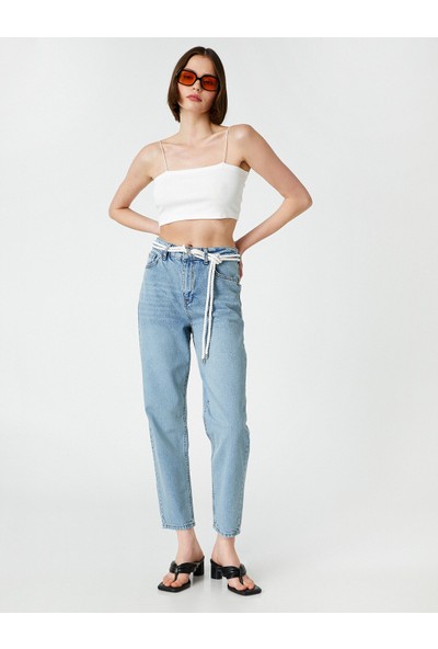Koton 2SAL40060MD Yüksek Bel Mom FitAçık İndigo Kadın Denim Pantolon