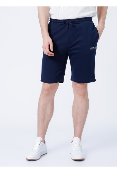 Aeropostale Lastikli Standart Kalıp Baskılı Lacivert Erkek Sweat Şort - E-MOST