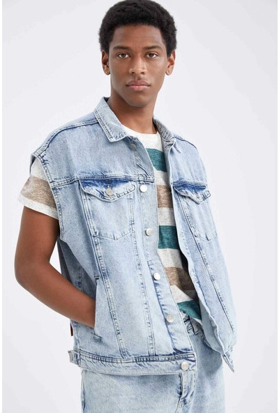DeFacto Oversize Fit Çift Cepli Jean Yelek X0477AZ22SP DeFacto Oversize Fit Çift Cepli Jean Yelek X0477AZ22SP