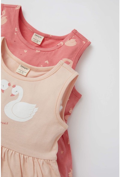 DeFacto Kız Bebek Kuğu Baskılı Kolsuz 2'li Yazlık Penye Elbise X1959A222SP