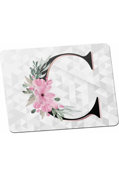 C Harfi Baş Harf Pembe Çiçekli Mouse Pad C Harfi Baş Harf Pembe Çiçekli Mouse Pad