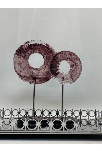 2li Cam Füzyon Kaideli Gümüş Renk Metal Masaüstü Yuvarlak Lüks Obje 2li Cam Füzyon Kaideli Gümüş Renk Metal Masaüstü Yuvarlak Lüks Obje