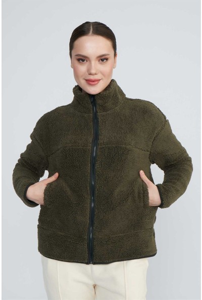 Nalu Haki Fermuarlı Cepli Peluş Ceket