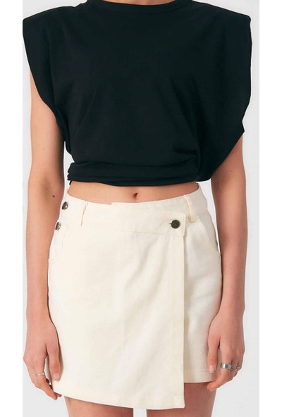 Tek Butik By Tzy Kadın Kerem Rengi Jean Şort Etek Tek Butik By Tzy Kadın Kerem Rengi Jean Şort Etek