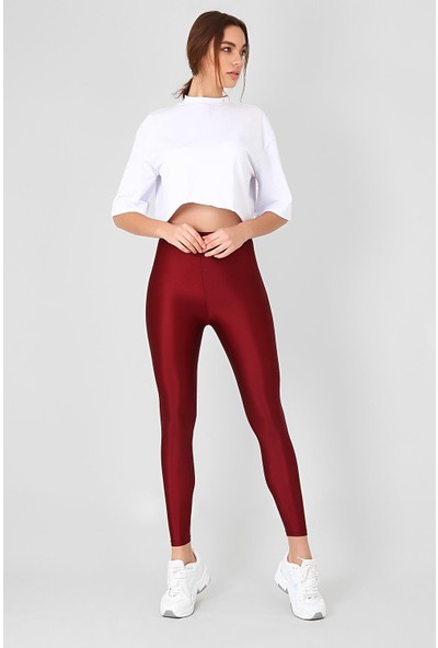 Tek Butik By Tzy Kadın Bordo Parlak Sporcu Tayt
