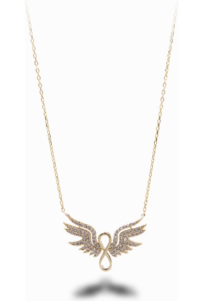 Dada Kanatlı Sonsuzluk Gümüş Kolye Gold Kaplama