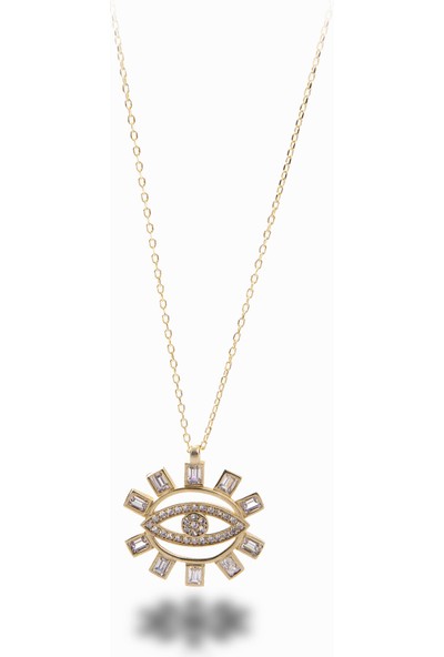 Dada Prenses Taşlı Ra'nın Gözü Gümüş Kolye Gold Kaplama
