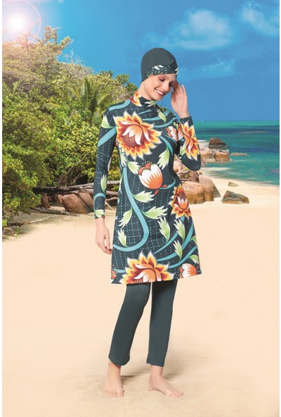 Rukomayo Çiçek Desenli Balıkçı Yaka Lycra ( Çabuk Kuruyan Kumaş ) Kumaş Tam Tesettür Mayo Rukomayo Çiçek Desenli Balıkçı Yaka Lycra ( Çabuk Kuruyan Kumaş ) Kumaş Tam Tesettür Mayo