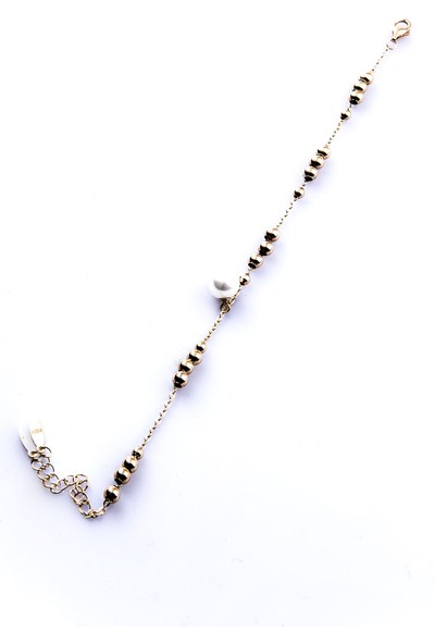 Dada Incili Dorika Boncuklu Rose Kaplama Gümüş Bileklik