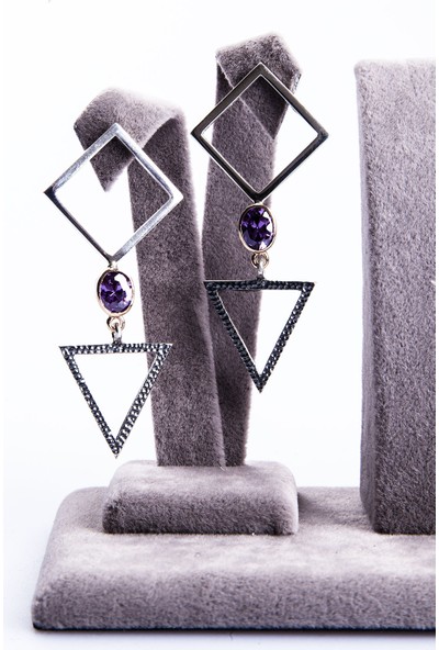 Dada Ametis Taşlı Üçgen ve Kare Gümüş Küpe Dada Ametis Taşlı Üçgen ve Kare Gümüş Küpe