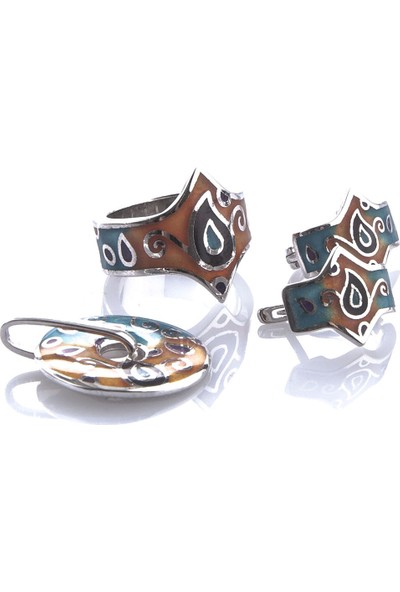 Dada Turkuaz Mineli 3'lü Gümüş Set