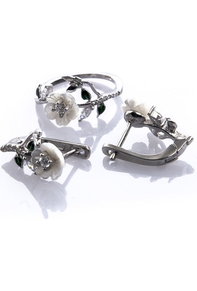 Dada Sedef Çiçekli 3'lü Gümüş Takım