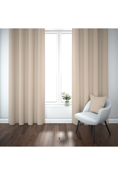 Jappe Bej Petek Kadife Dokulu Düz Dikim Tek Kanat Fon Perde Khp147