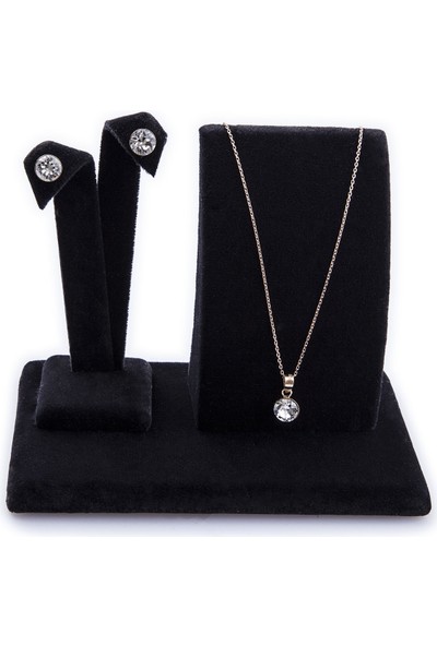 Dada Swarovski Element Beyaz Taşlı Rose Kaplama 2'li Gümüş Set