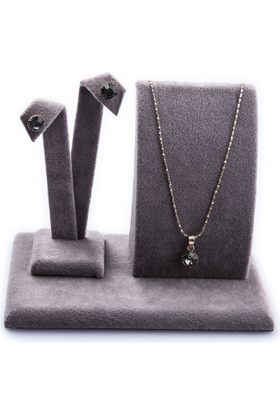 Dada Swarovski Element Füme Taşlı Rose Kaplama 2'li Gümüş Set