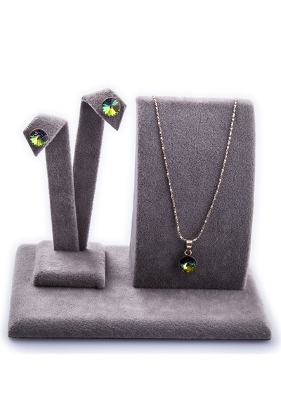 Dada Swarovski Element Renkli Taşlı Rose Kaplama 2'li Gümüş Set